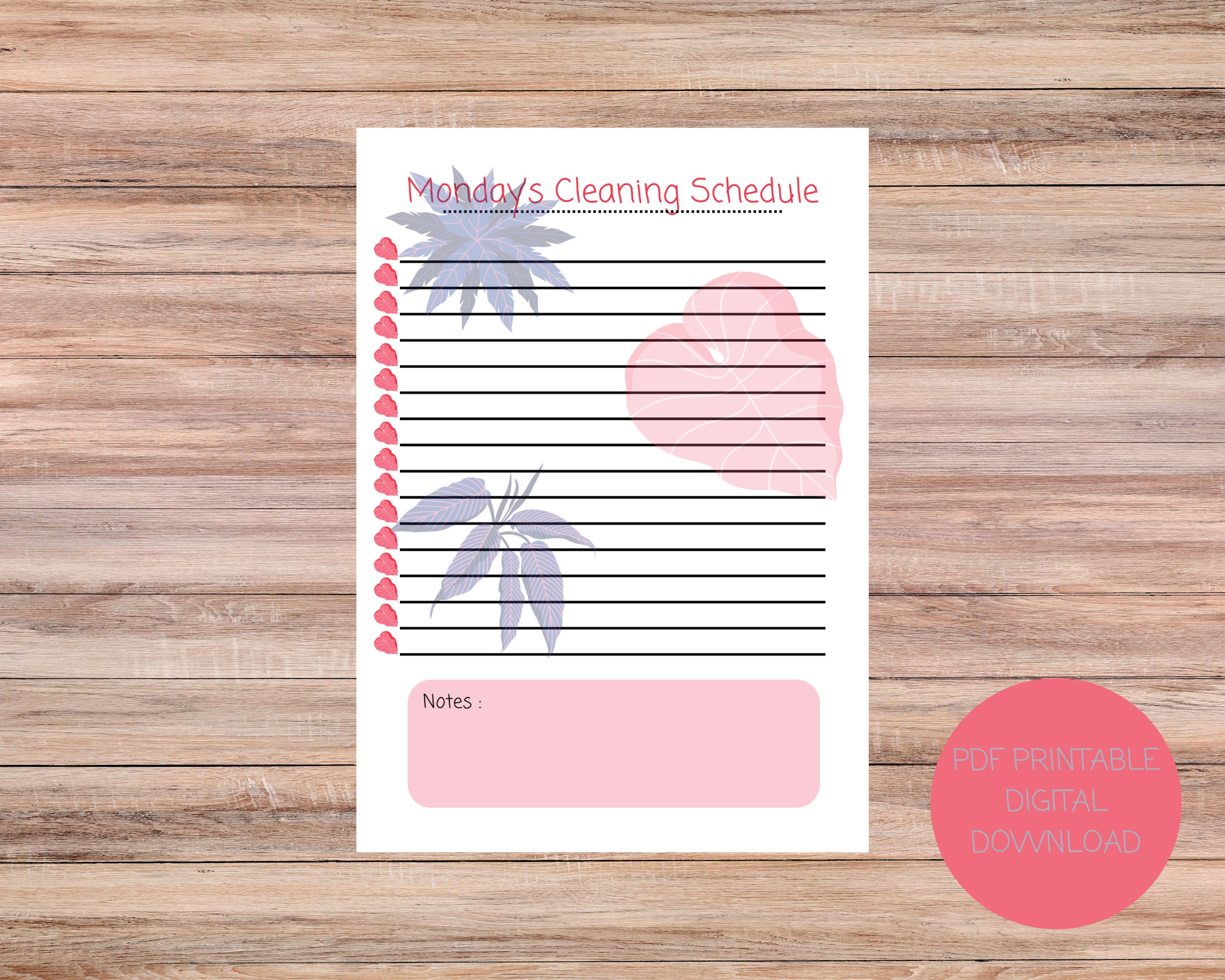 Printable PDF Cleaning Schedule Template - Etsy