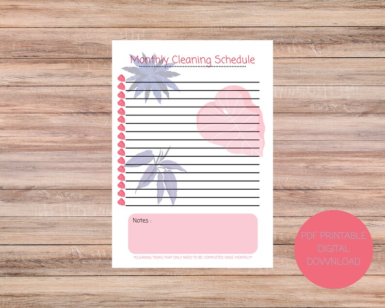 Printable PDF Cleaning Schedule Template - Etsy