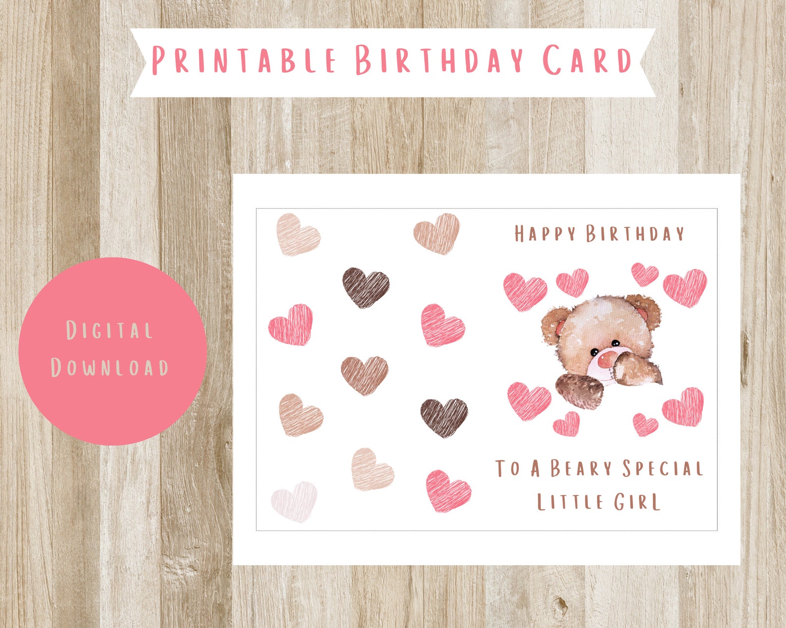 Beary Special Printable Birthday Card for Girls - Etsy