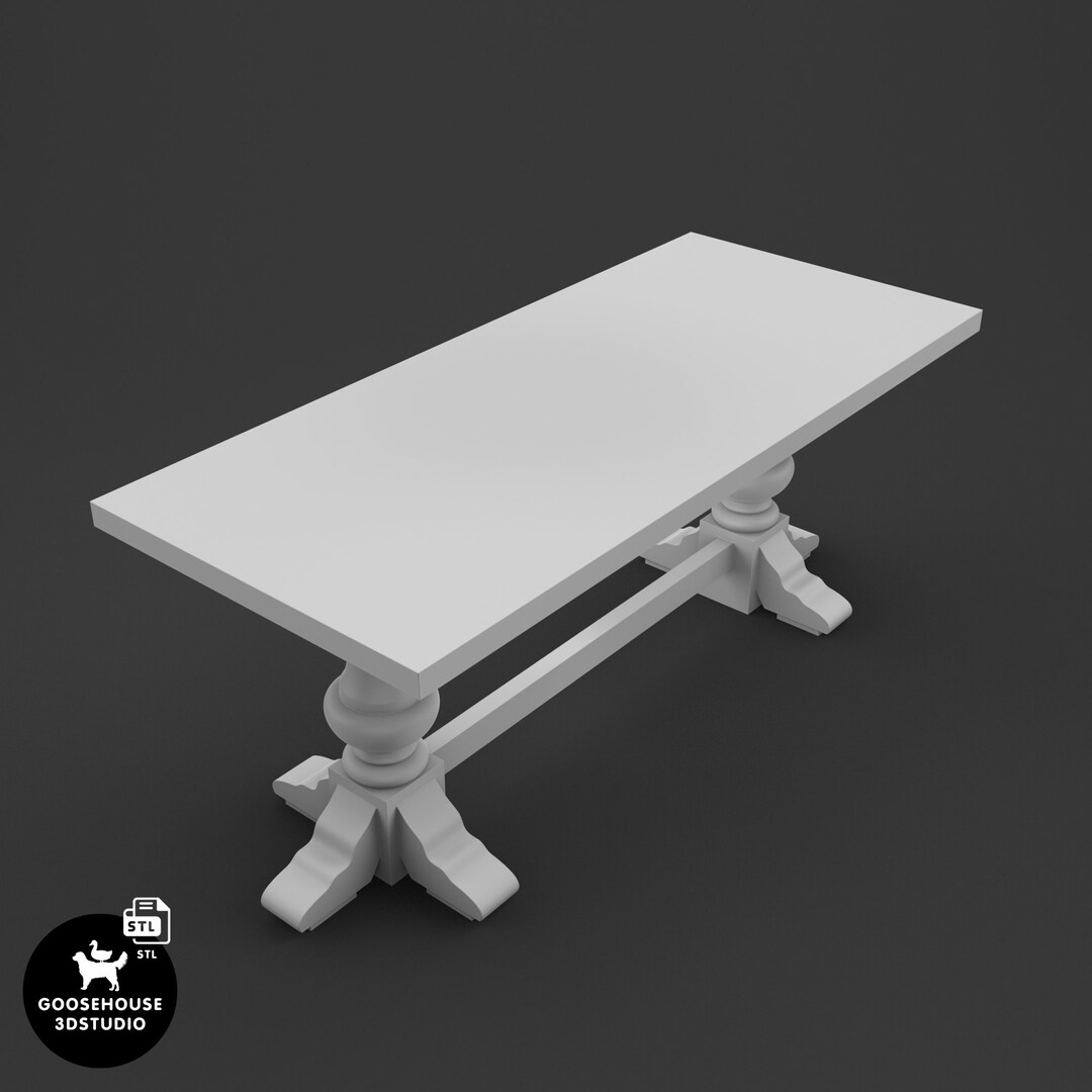 Antique Farmhouse Dining Table 1:12 Dollhouse Miniature 3D Print STL ...