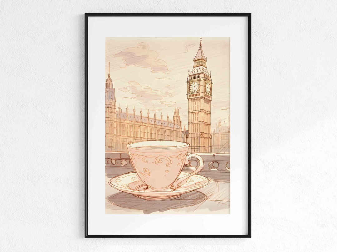 London Tea Poster British Tea Art Vintage Tea Time Illustration London ...
