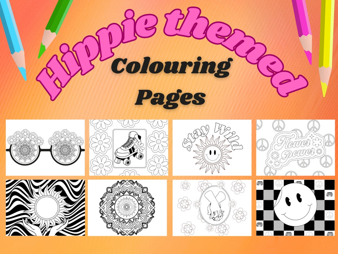 30 Hippie Colouring Pages, Printable Digital Download - Etsy