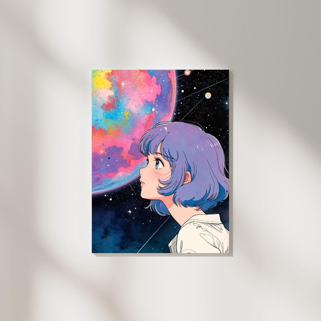Retro Galaxy Gaze Anime Retro Style, Illustration, Wall Art, Digital ...