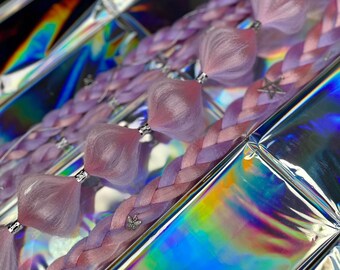 Purple Light Blue Light Pink Festival Braided Ponytails, Bubble Braids ...