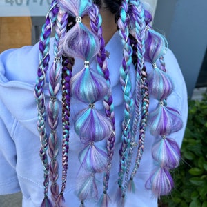 Purple Light Blue Light Pink Festival Braided Ponytails, Bubble Braids ...