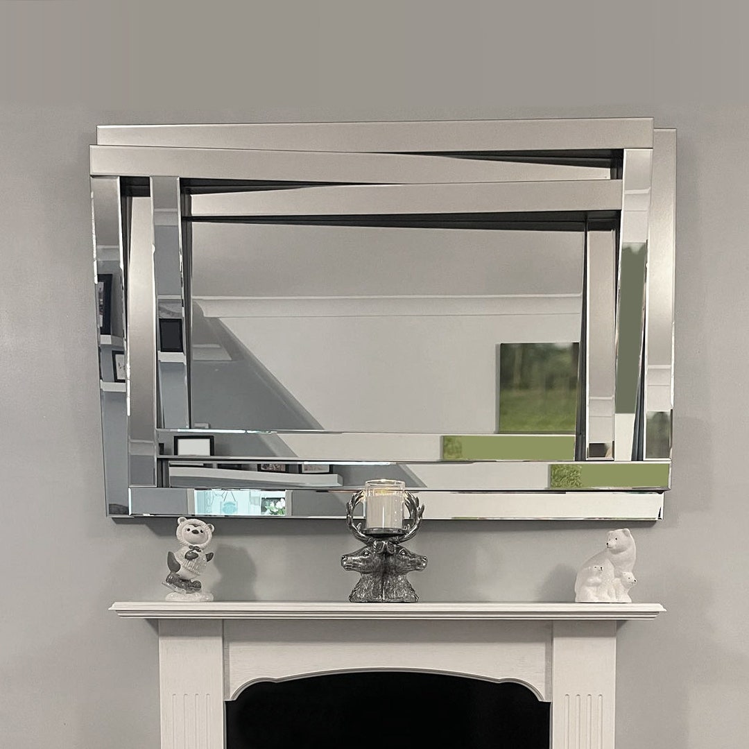 Vertigo 3D All Glass Modern Art Deco Bevelled Wall Mirror Extra Large ...