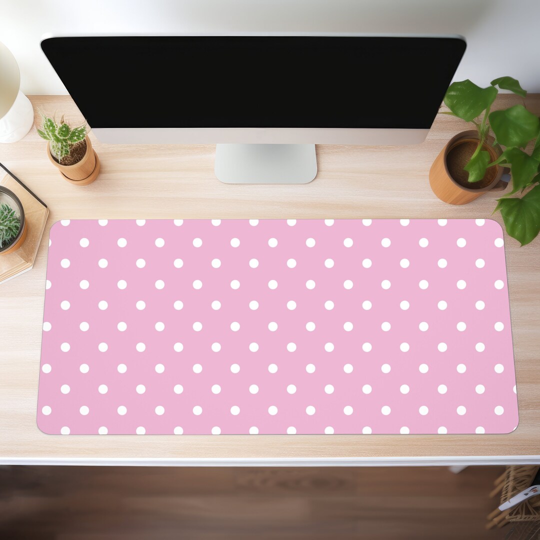 Pink Polka Dot Desk Pad Cute Workspace Trendy Desk - Etsy