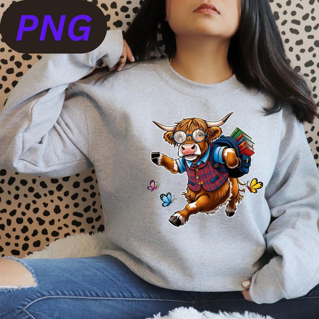 Back to School Highland Cow PNG, Cute Teacher Cow Clipart, Classroom ...