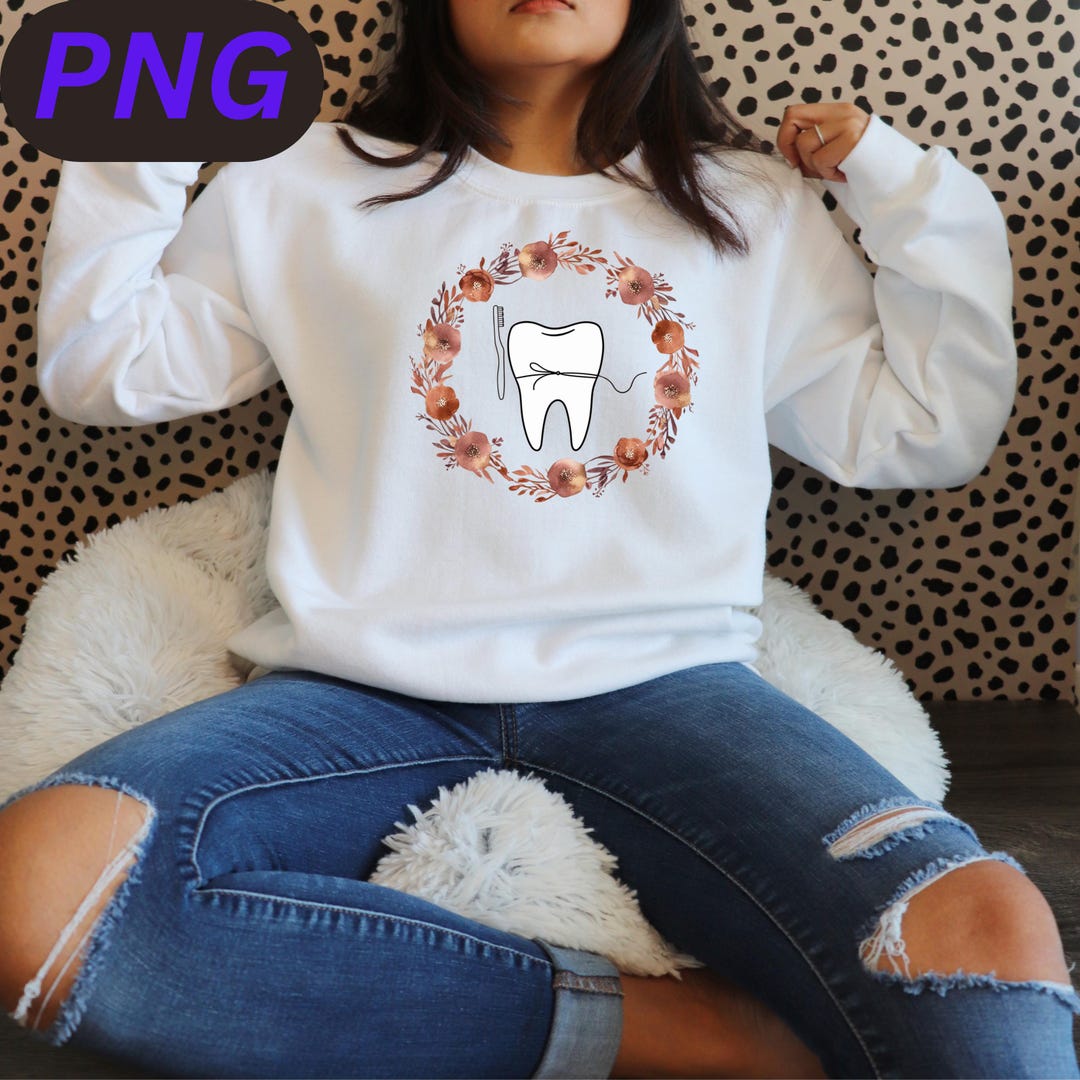 Boho Tooth PNG, Floral Wreath Dental Clipart, Aesthetic Dentist Digital ...