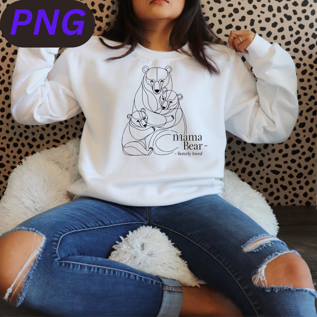 Minimalist Mama Bear PNG, Single Line Art Mother & Cubs, Fiercely Loved ...