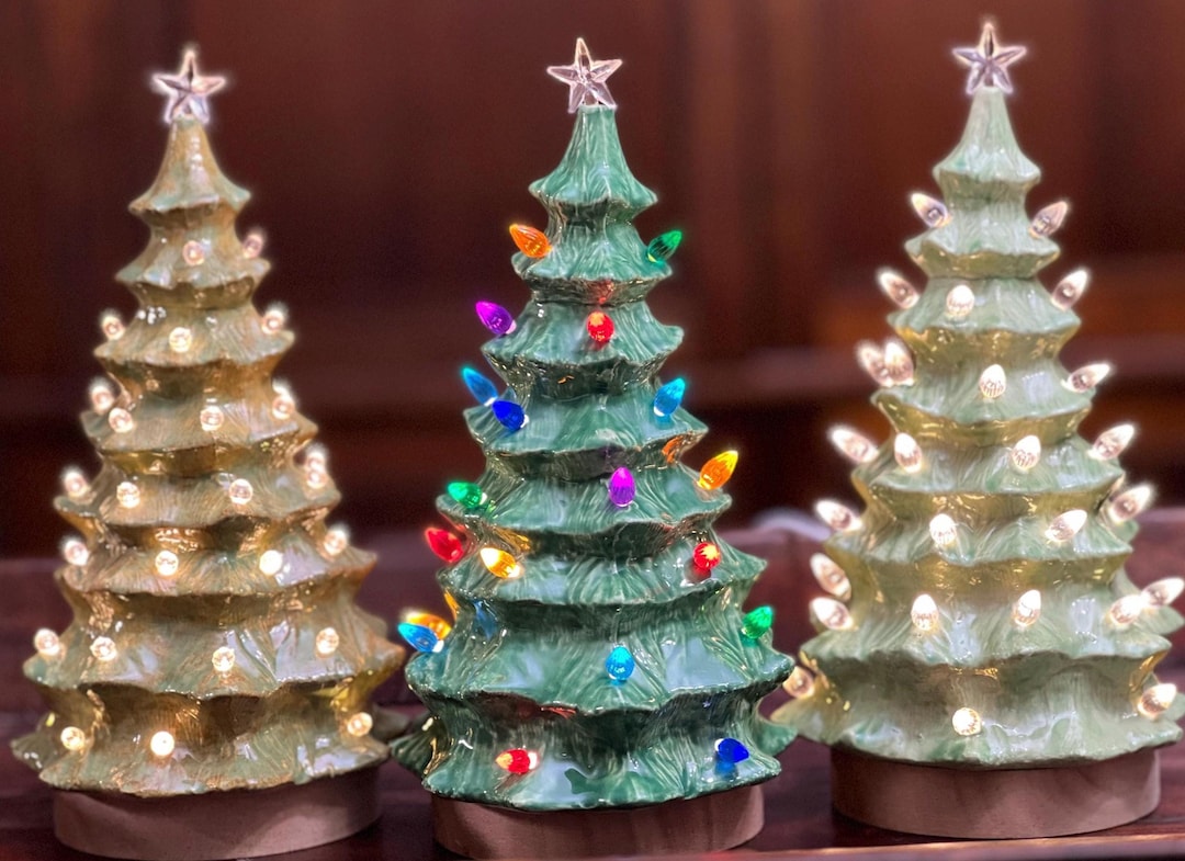 Ceramic Tree / Classic Retro Christmas Tree 8”tall; Super Bright Wood ...