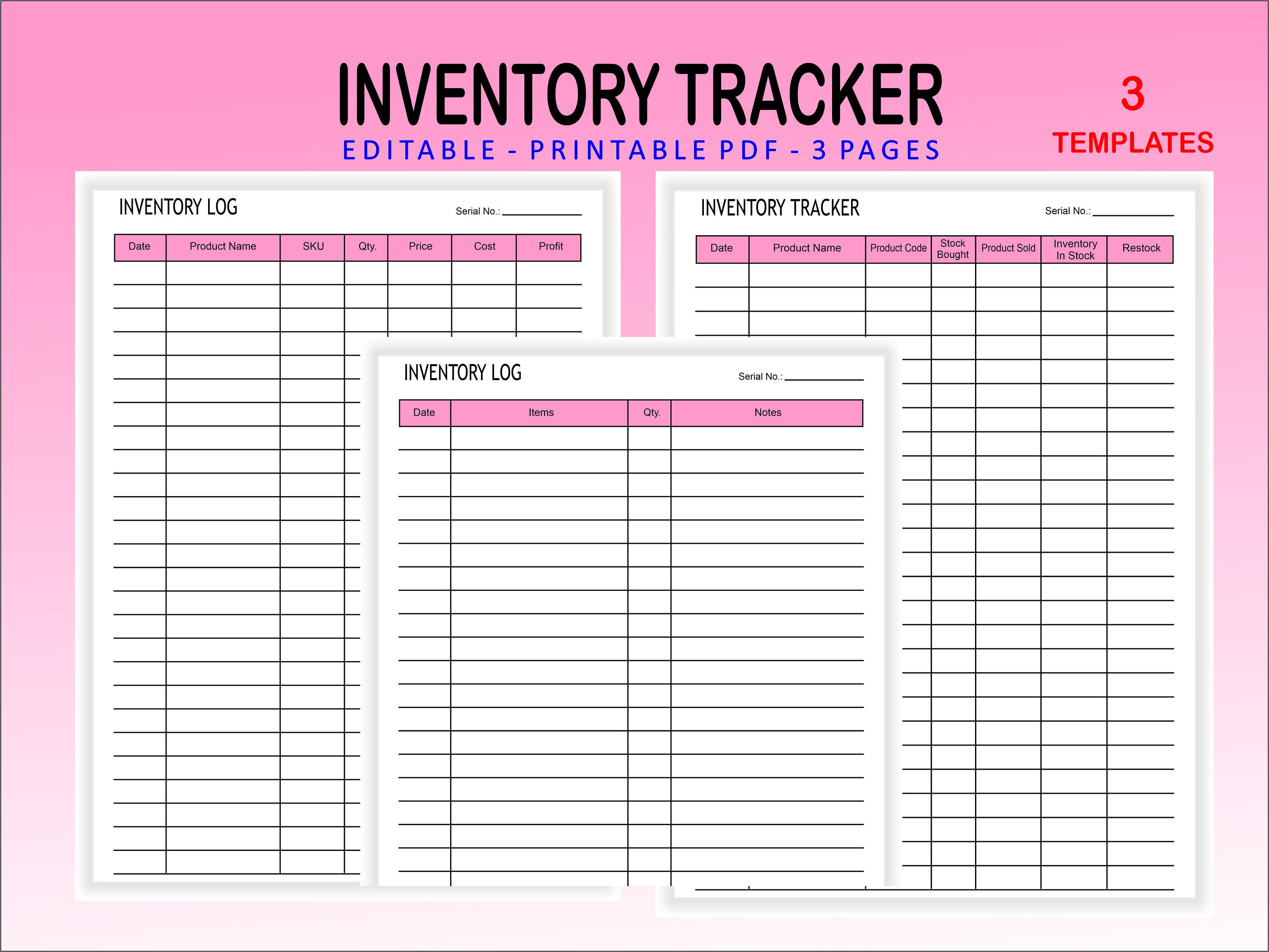Editable Inventory Log Inventory Tracker Product Inventory Inventory