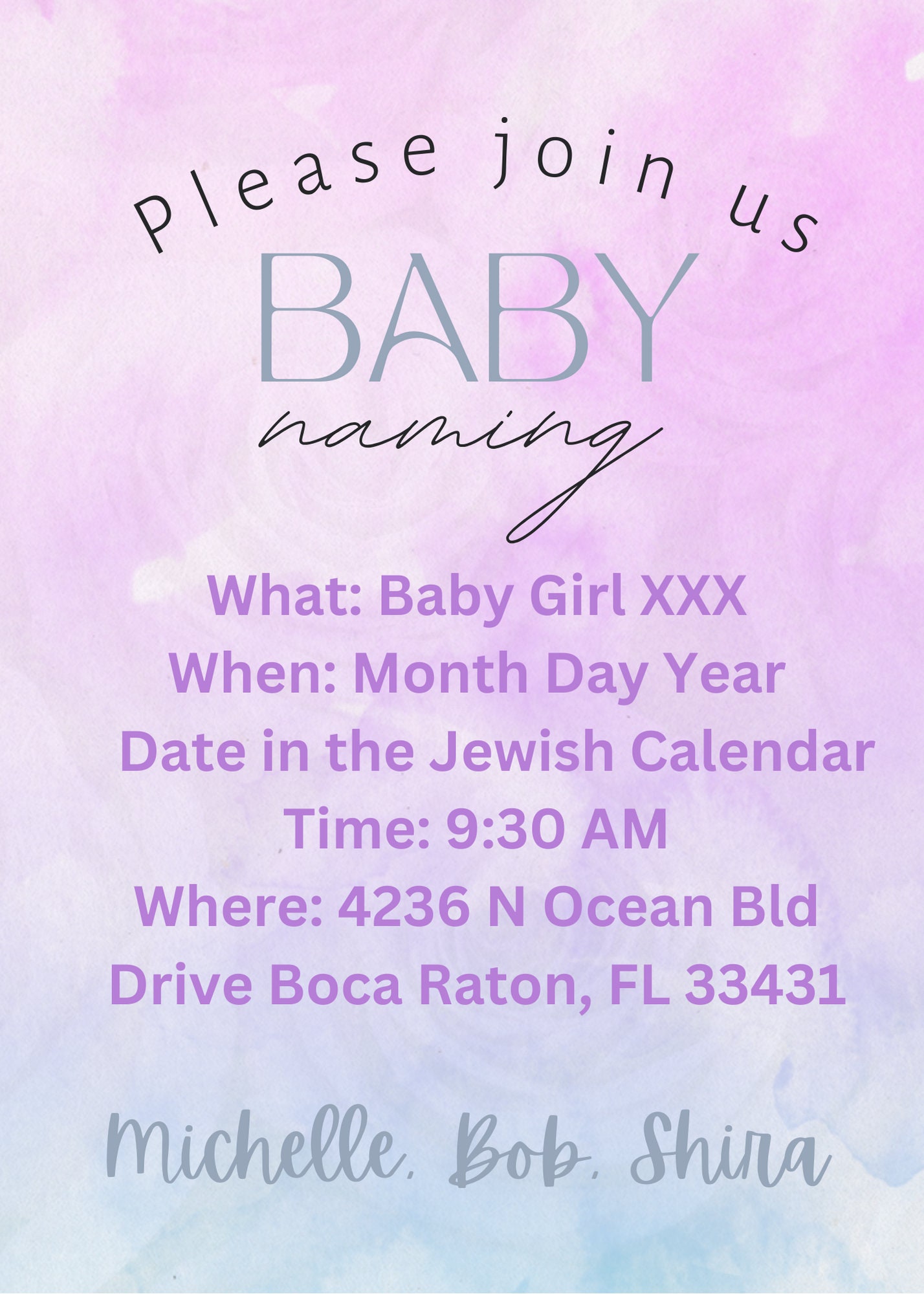 Jewish Baby Girl Naming Invite - Etsy