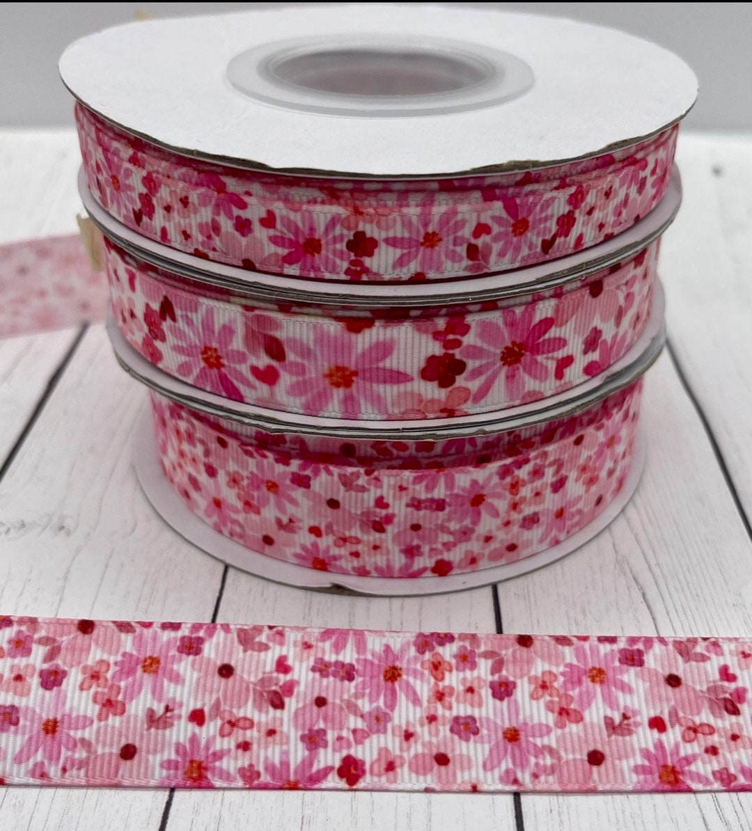 USDR Designer Ribbon, Pink Floral Ribbon - 3/8", 5/8", 7/8", High ...
