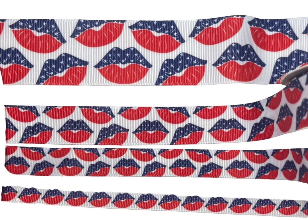 USDR Designer Ribbon - Lips, Red, White and Blue, 4th of July, 3/8", 5/ ...