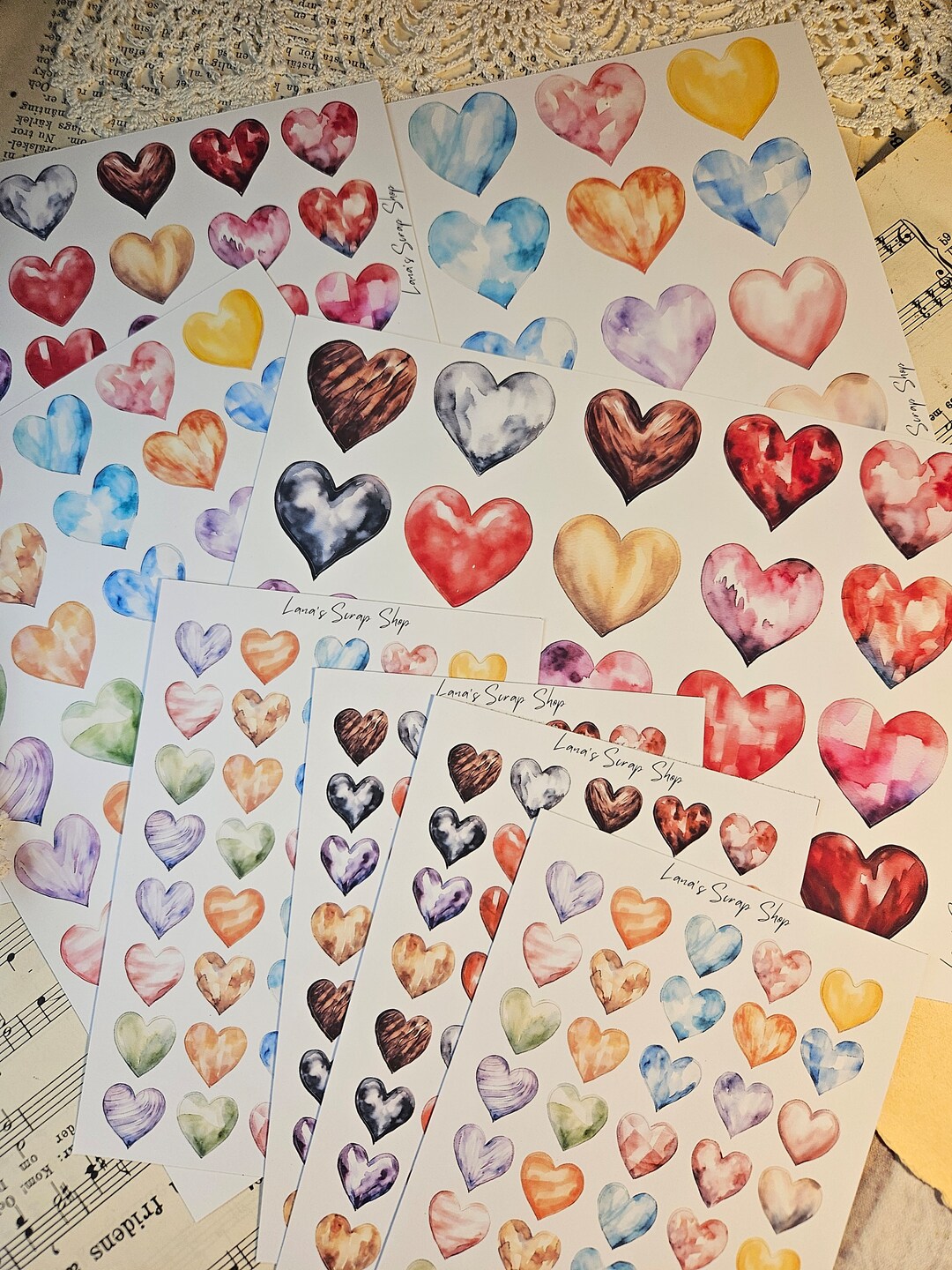 Watercolor Heart Stickers Sheet | • Scrapbooking • Card Making • Art ...
