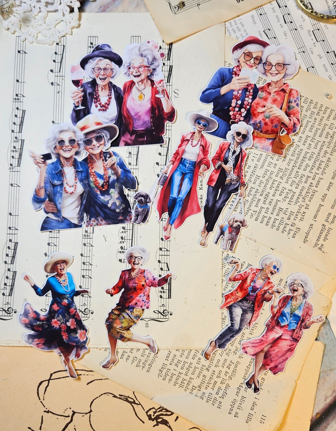 Funny Old Ladies Set of 6 Stickers | • Scrapbooking • Card Making • Art ...