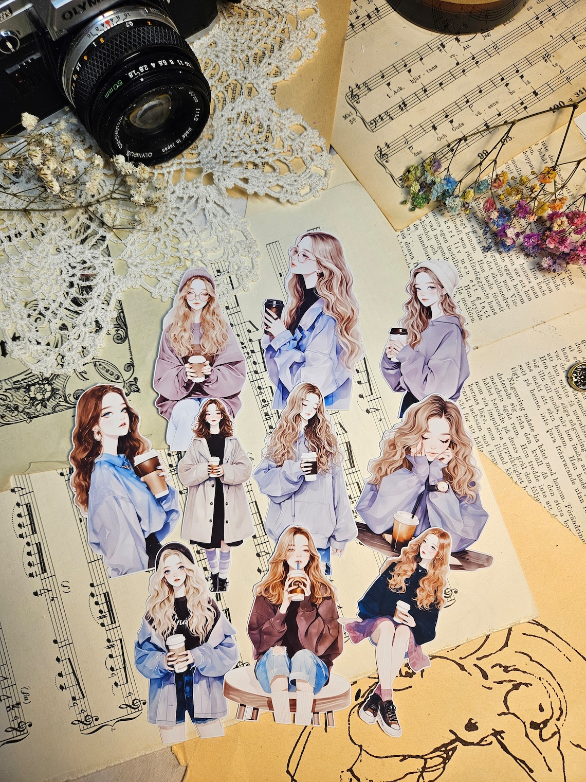 KOREAN SERIE: Coffee Girls Set of 9 Stickers Scrapbooking Card Making ...