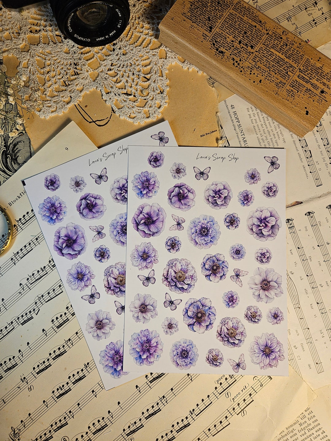 Purple Flowers Stickers Sheet | • Scrapbooking • Card Making • Art ...