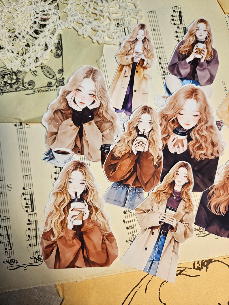 KOREAN SERIE: Coffee Girls Set of 9 Stickers Scrapbooking Card Making ...