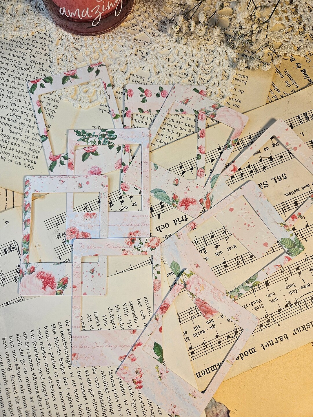 Pink Roses Photo Frames Cut Outs Set of 9 Pcs Scrapbooking Card Making ...