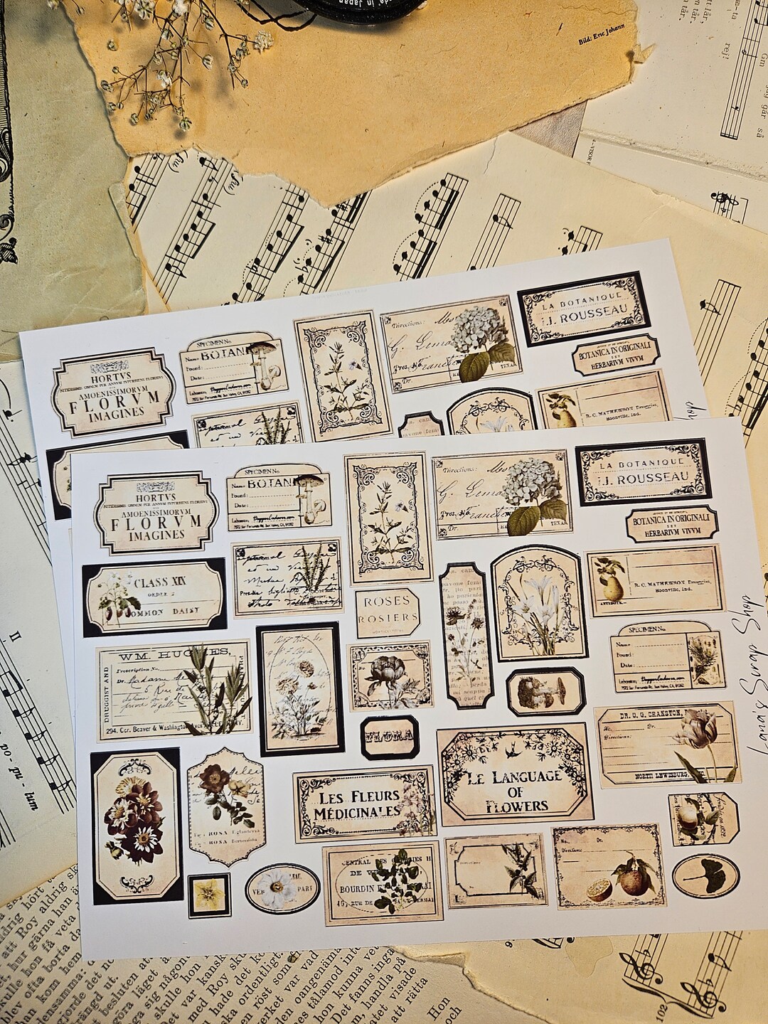 Botanical Vintage Labels Stickers Sheet Scrapbooking Card Making Art ...