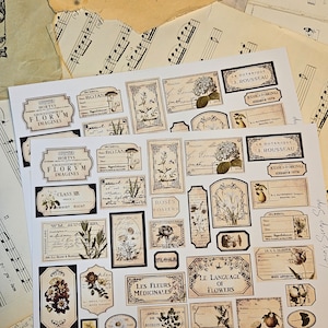 Botanical Vintage Labels Stickers Sheet Scrapbooking Card Making Art ...