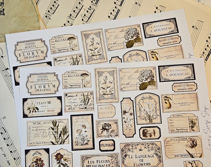 Botanical Vintage Labels Stickers Sheet | • Scrapbooking • Card Making ...