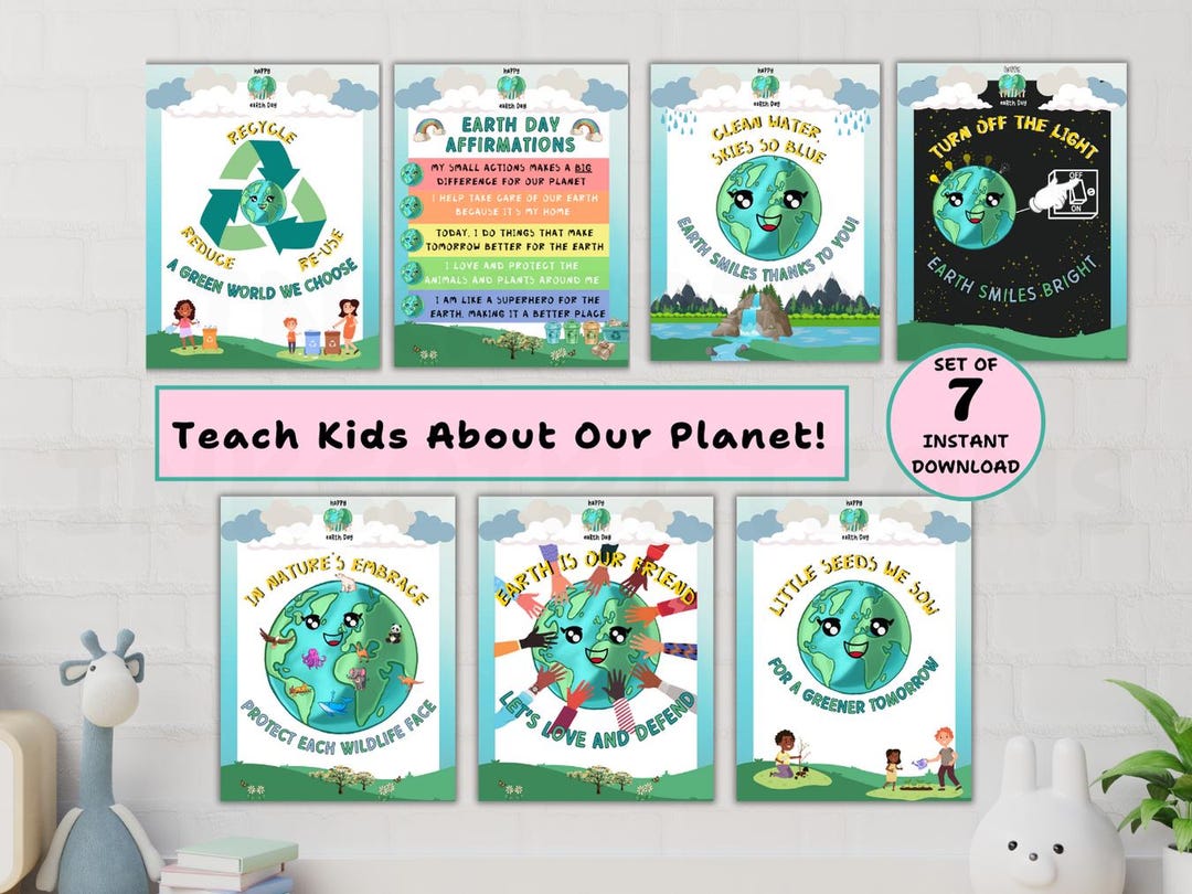 Earth Day Printable Poster Bundle for Classroom Green Decor Wildlife ...