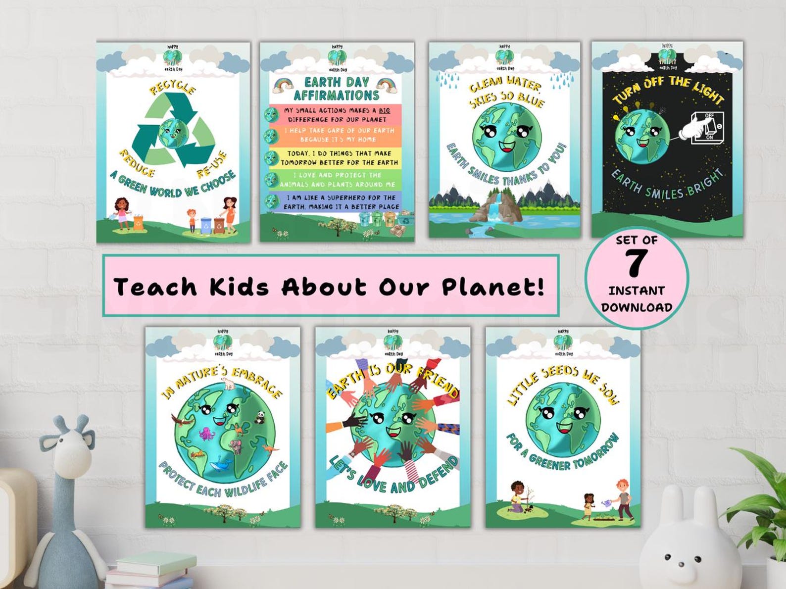 Earth Day Printable Poster Bundle for Classroom Green Decor Wildlife ...
