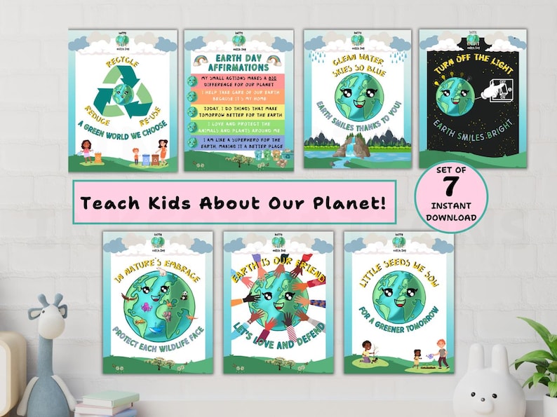 Earth Day Printable Poster Bundle for Classroom Green Decor Wildlife ...