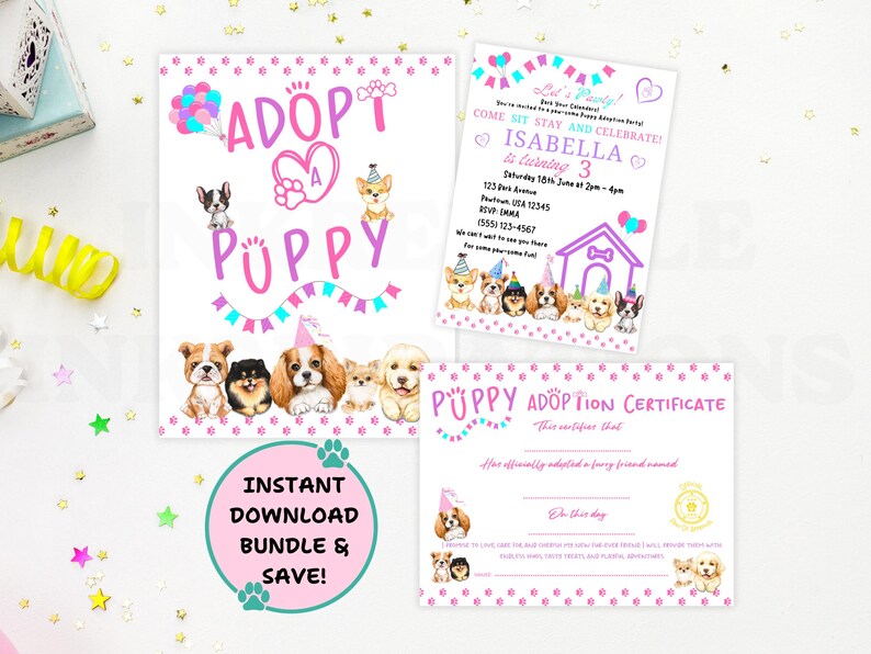 Puppy Party Printable Dog Birthday Bundle Adopt Puppy Set Kid Party ...