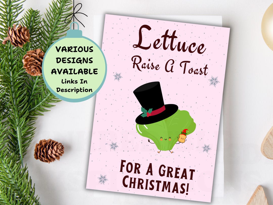 Funny Christmas Card Food Pun Holiday Greeting Printable Lettuce Pun ...