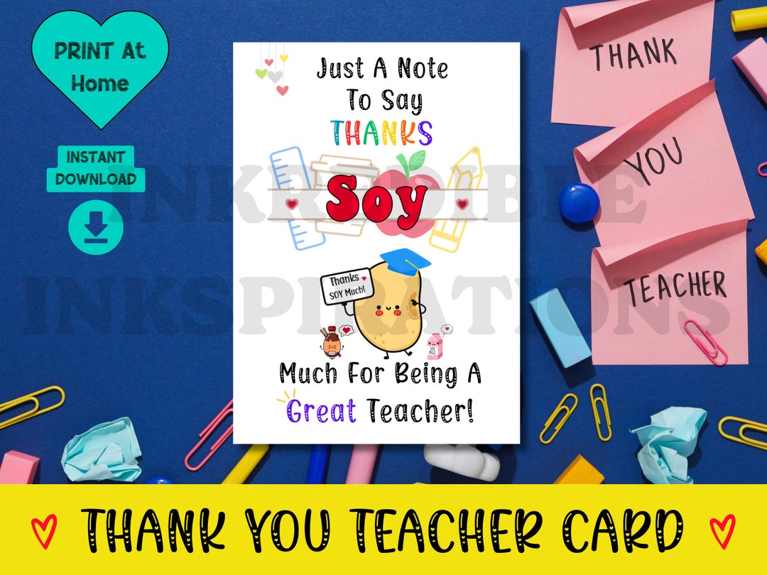 End of Year Card for Teacher Day Card End of Year Teacher Gift Thank ...