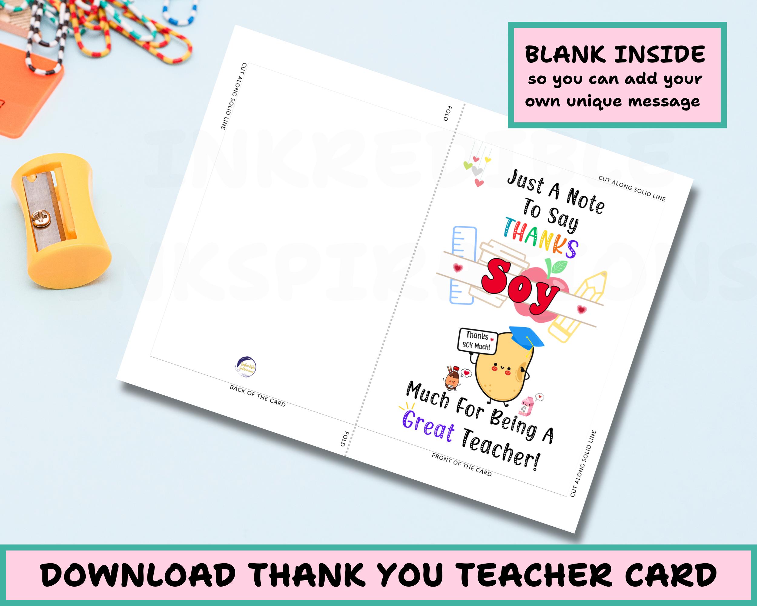 End of Year Card for Teacher Day Card End of Year Teacher Gift Thank ...