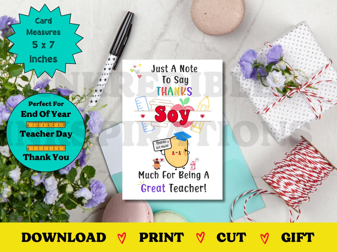 End of Year Card for Teacher Day Card End of Year Teacher Gift Thank ...
