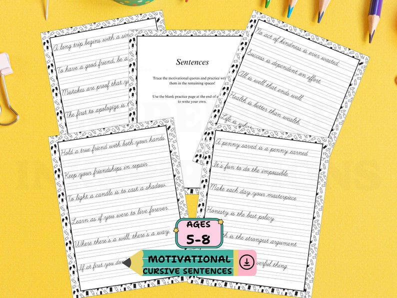 Cursive Sentence Practice Worksheet Printable Handwriting Motivational ...