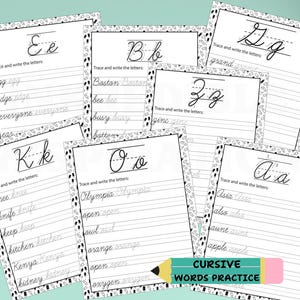 Cursive Words Handwriting Practice Worksheet Digital Printable Learning ...