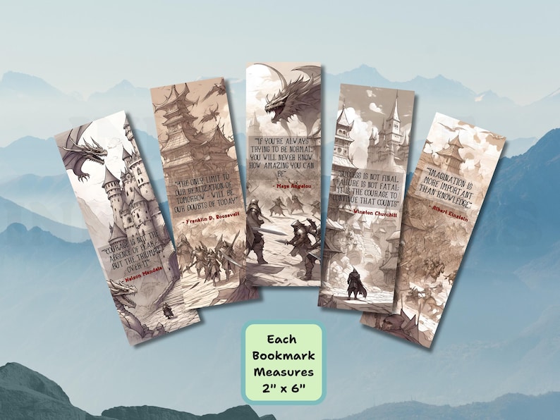 Fantasy Printable Bookmark Dragon Digital Download Inspirational Quote ...