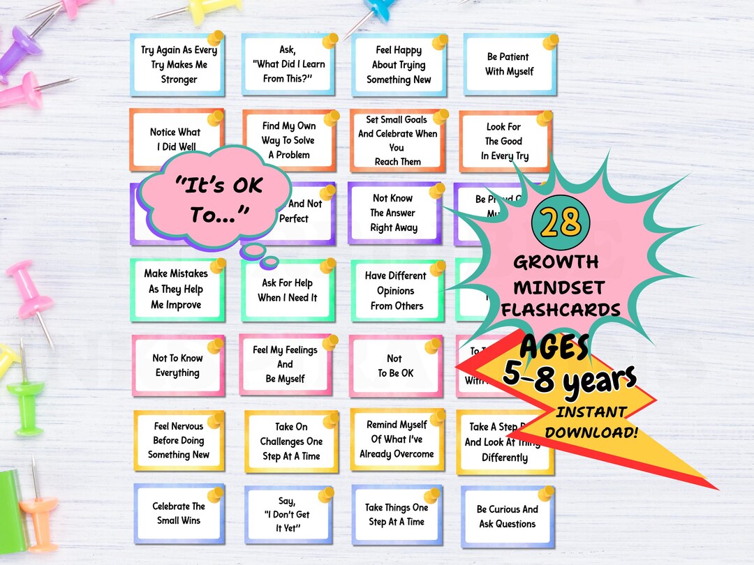 Growth Mindset Flashcard Printable Kid Self Esteem Tool Confidence ...