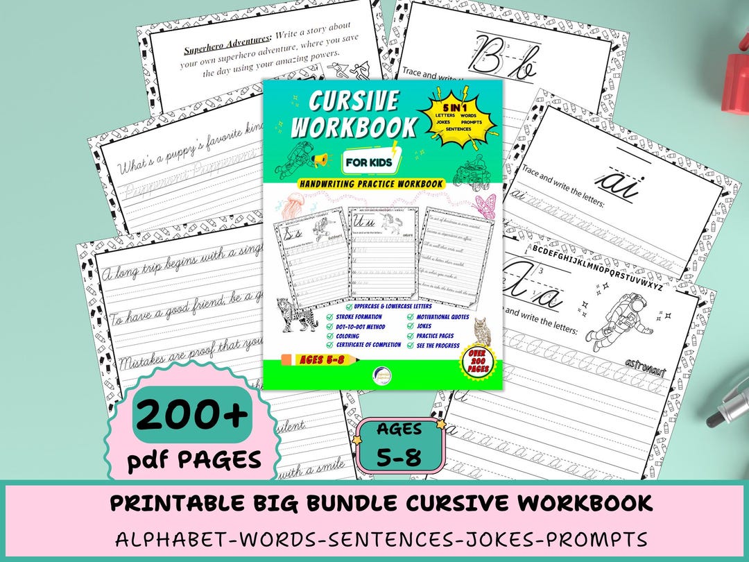 Cursive Workbook PDF Printable Worksheet Homeschool Supply Educational ...