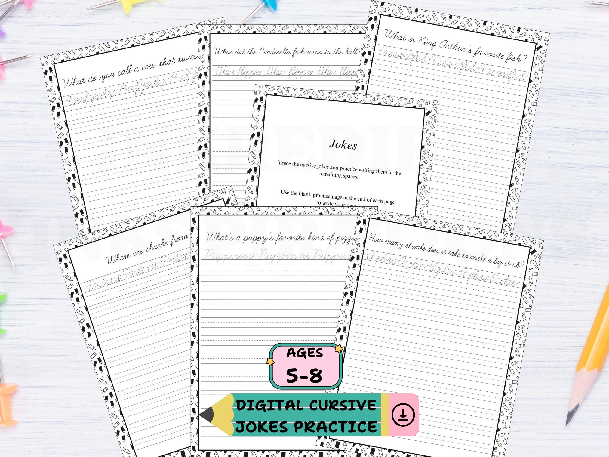 Printable Cursive Joke Worksheet Fun Literacy Lesson Homeschool ...