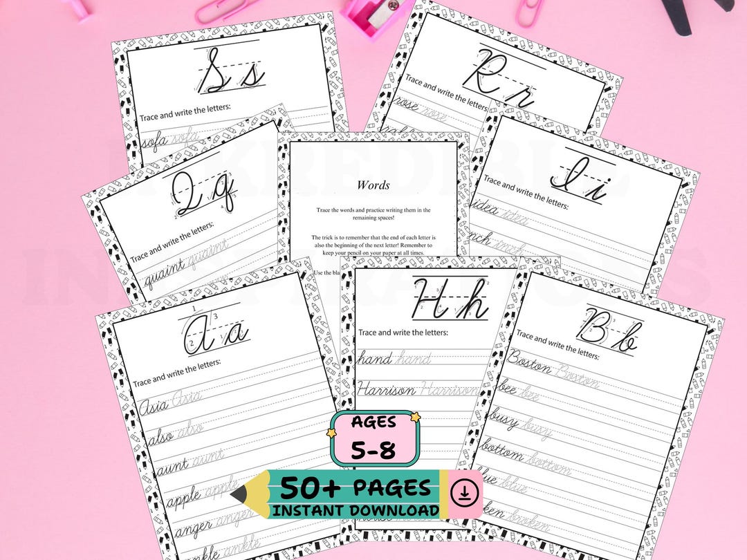 Cursive Words Handwriting Practice Worksheet Digital Printable Learning ...
