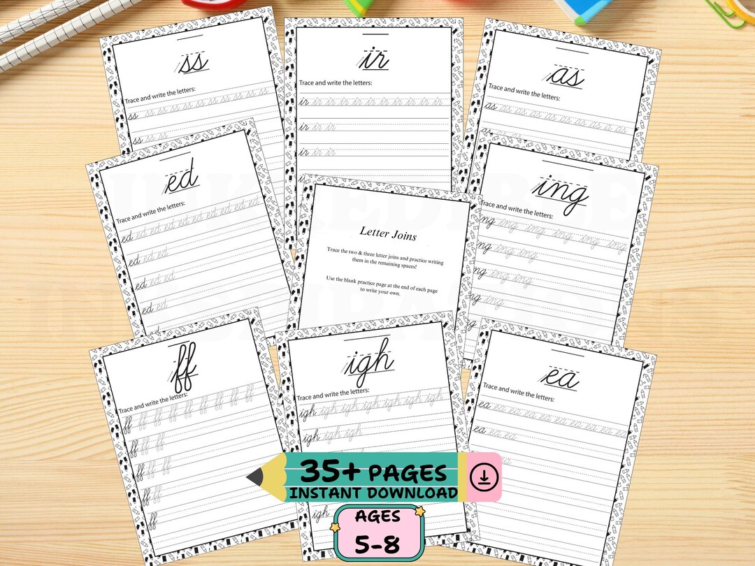 Letter Joins Cursive Handwriting Practice Worksheet Printable Writing ...