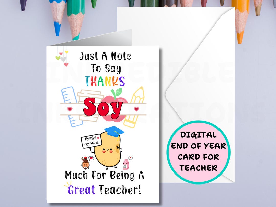 End of Year Card for Teacher Day Card End of Year Teacher Gift Thank ...