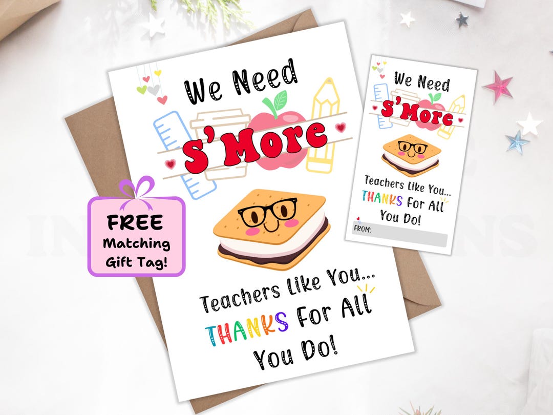Printable Teacher Card Appreciation Gift Smores Pun Card Thank You ...