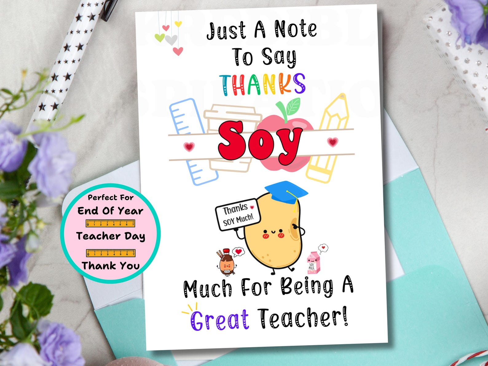 End of Year Card for Teacher Day Card End of Year Teacher Gift Thank ...