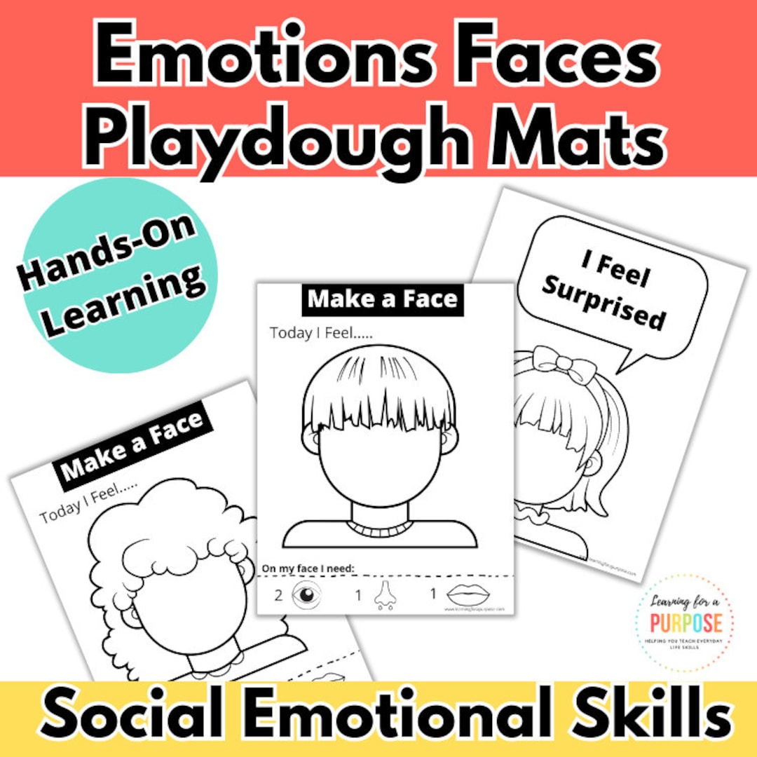 Emotion Faces Playdough Mats Black and White Boys and Girls - Etsy