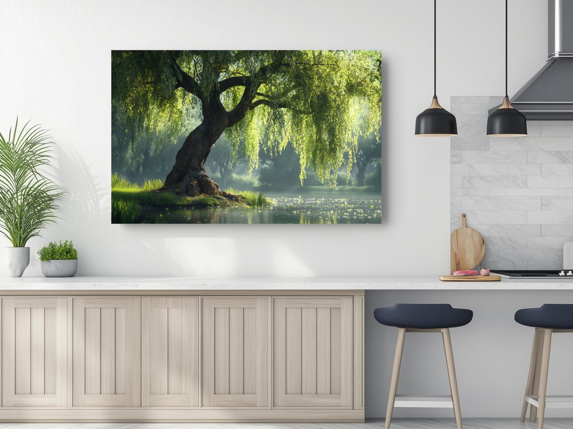 Weeping Willow Over A Serene River - Canvas Print - Etsy