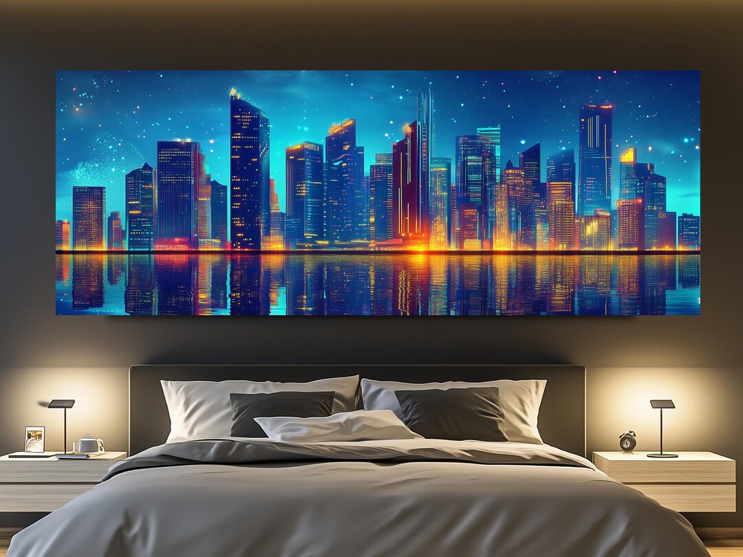 Bright City Skyline at Night- Canvas Print - Etsy